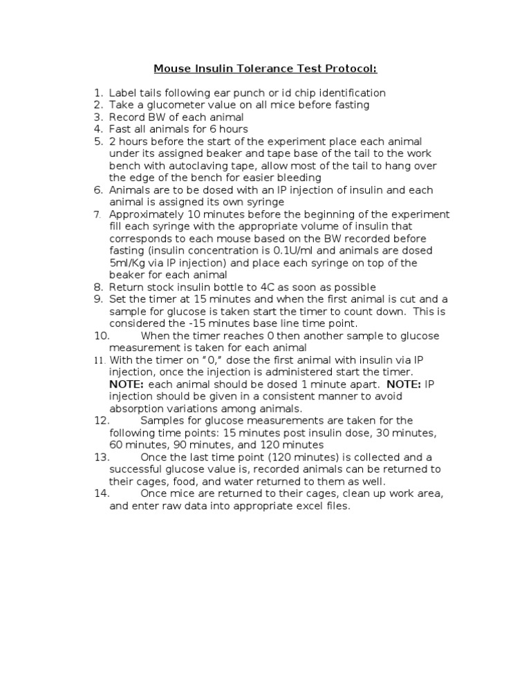 Mouse Insulin Tolerance Test Guide | PDF