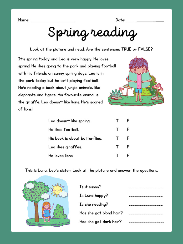 Spring Reading Comprehension Activity | PDF