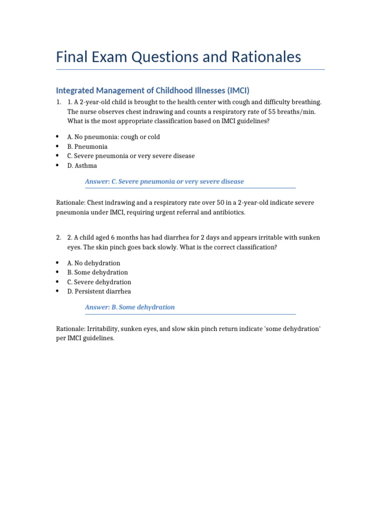IMCI Final Exam Questions | PDF