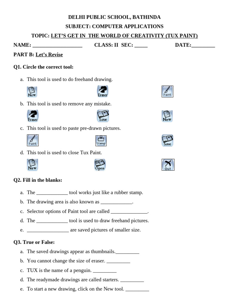 Tux Paint Worksheet Class 2 | PDF