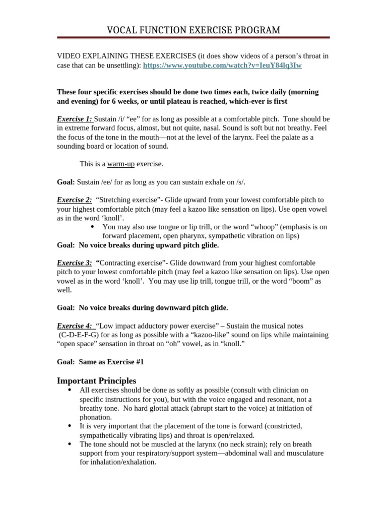 Vocal Function Exercise Program copy | PDF | Human Voice ...