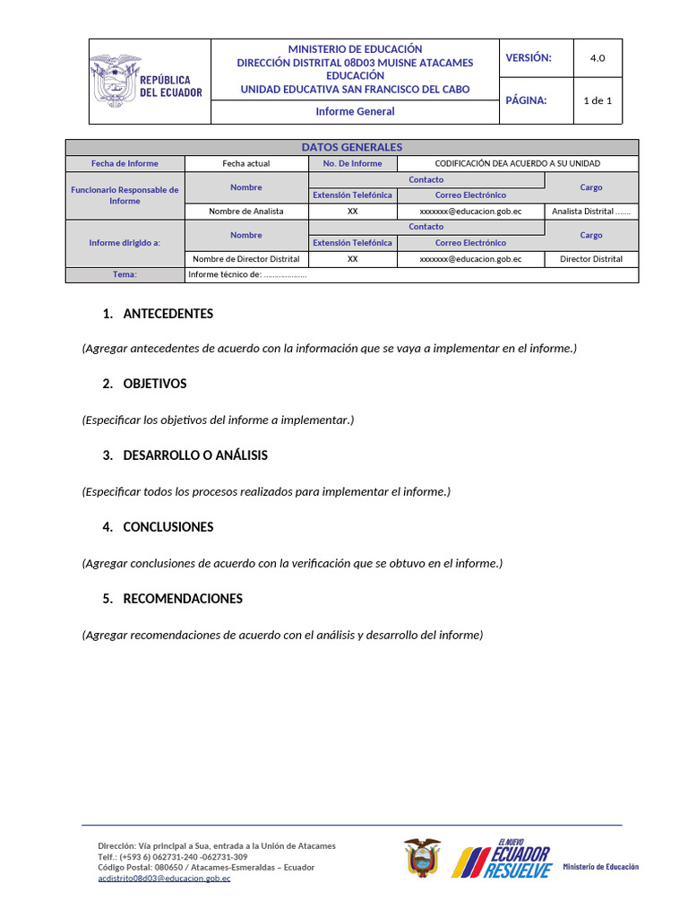 Formato informe general - DECE 08D03 2024-2025 | PDF | Informática