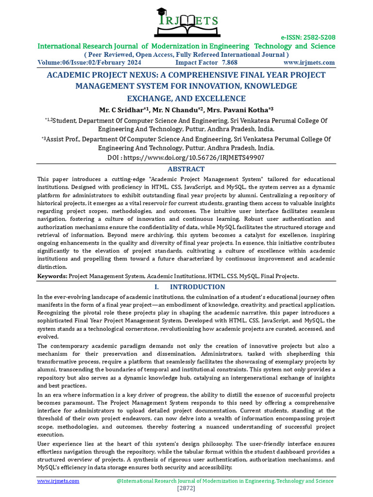 Academic Project Management System Overview | PDF | Databases ...