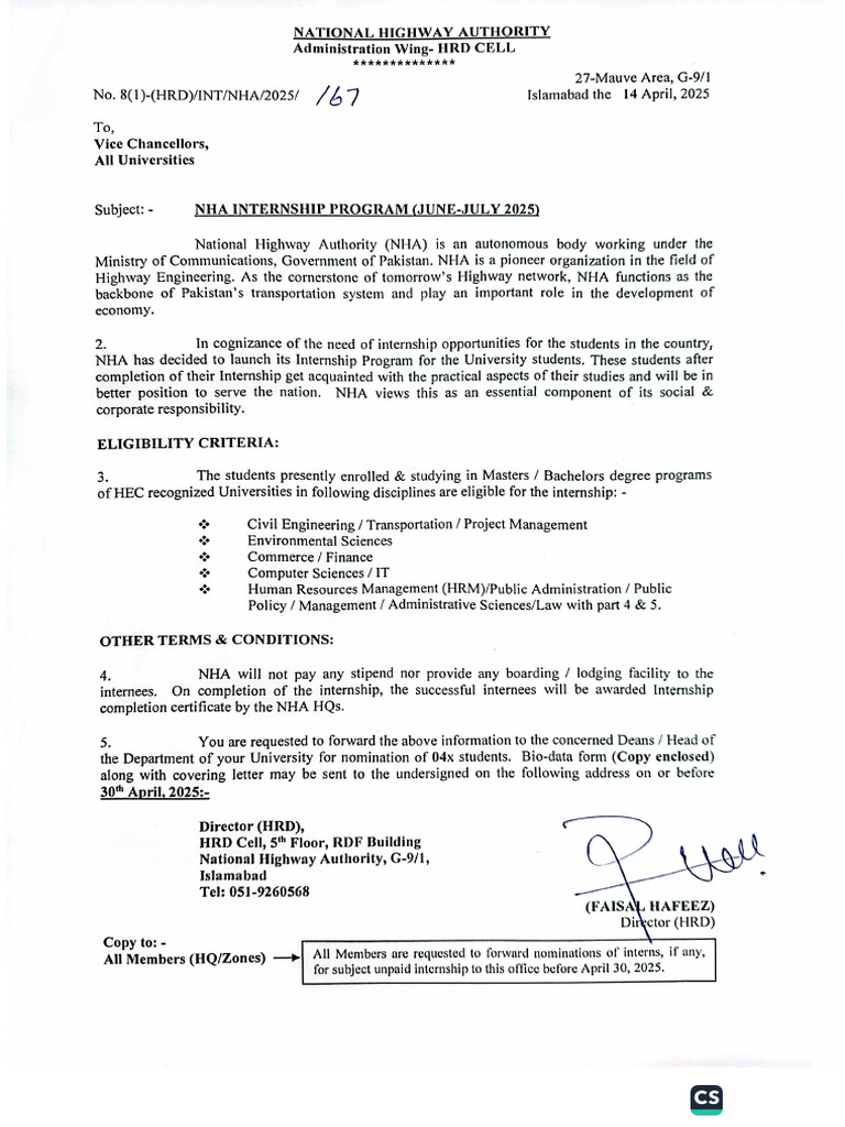 Internship Circular | PDF