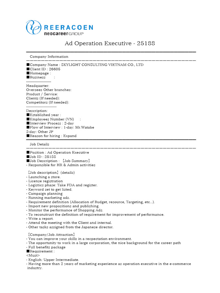 Ad Operation Executive Job in Vietnam | PDF | Economies | Business