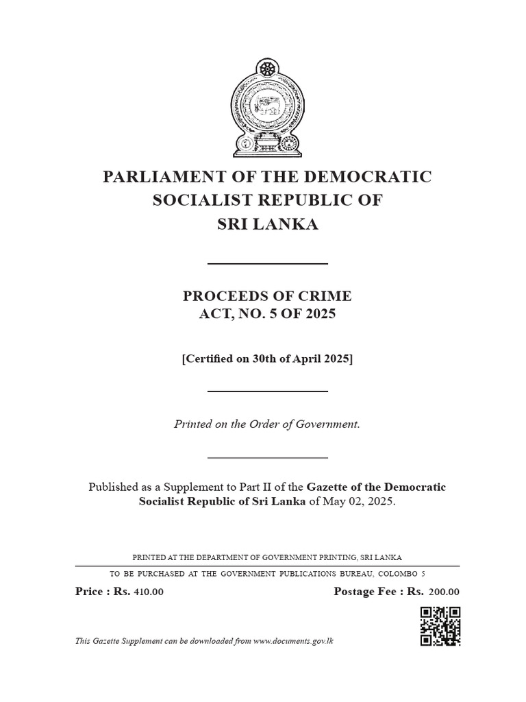 Proceeds of Crime Act, No. 5 of 2025 | PDF | Crimes | Crime & Violence