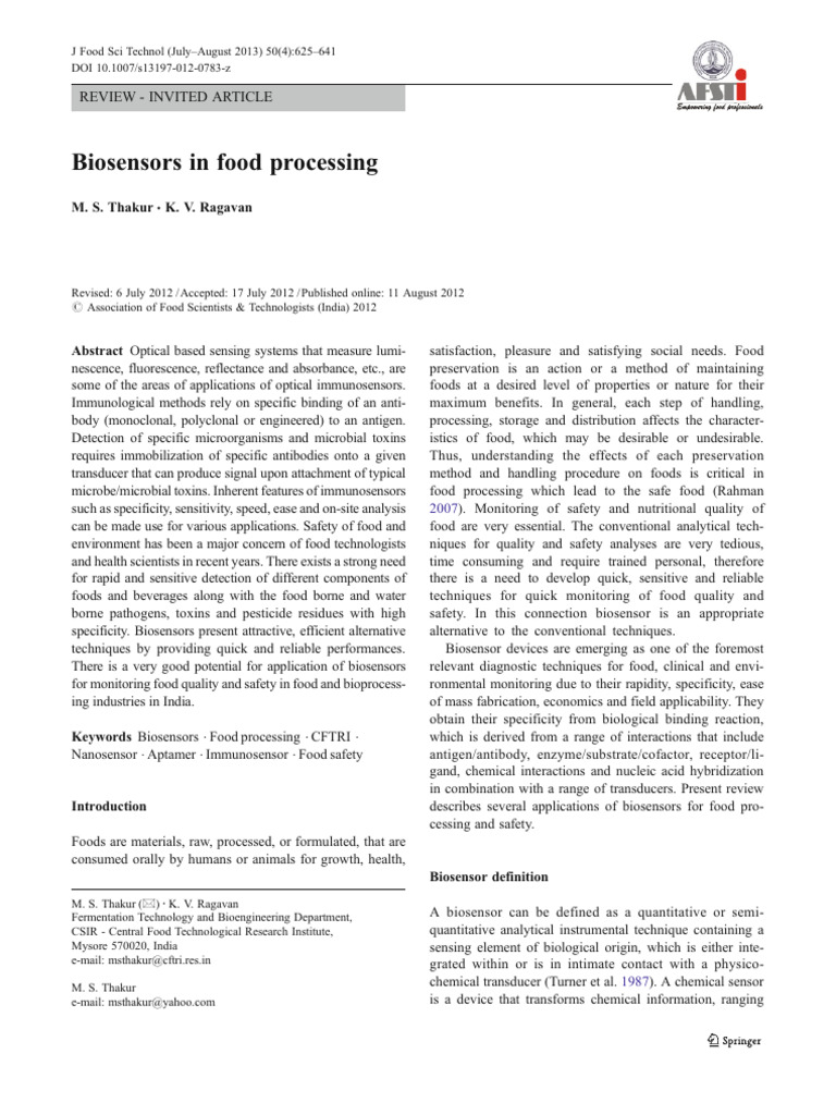 biosensors in food industry | PDF | Biosensor | Immunoassay
