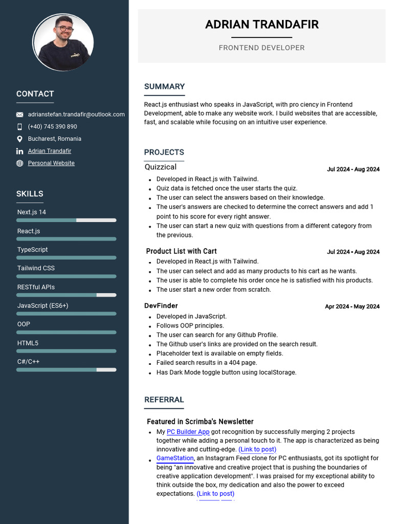 Resume Adrian Trandafir | PDF | Software Testing | Computing