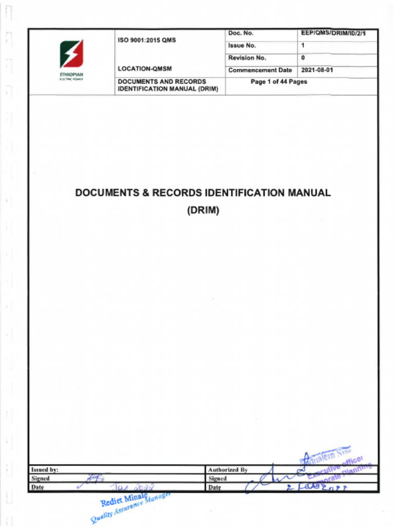 Documents & Records Identification Manual (Drim) | PDF