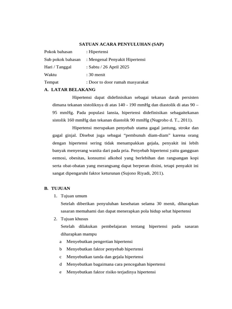 SAP EDUKASI HIPERTENSI KLP 8 | PDF