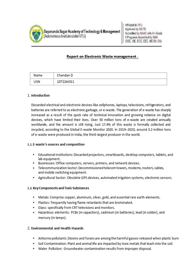 E-Waste Management Report and Solutions | PDF | Electronic Waste | Waste