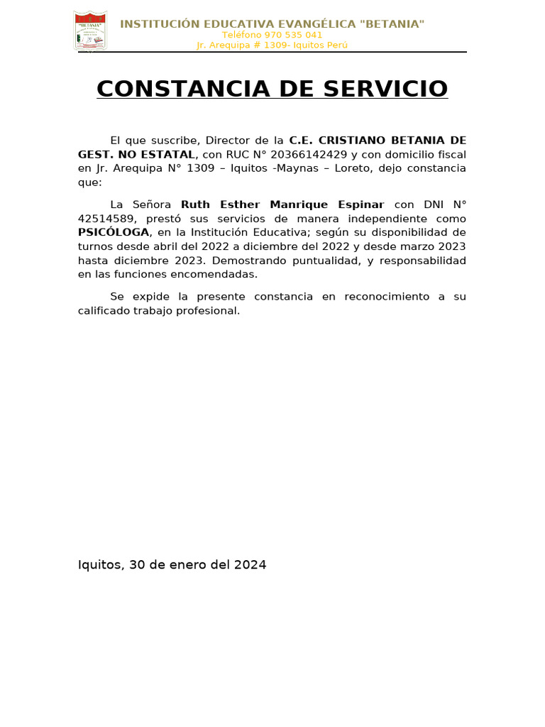 constancia de servicio | PDF