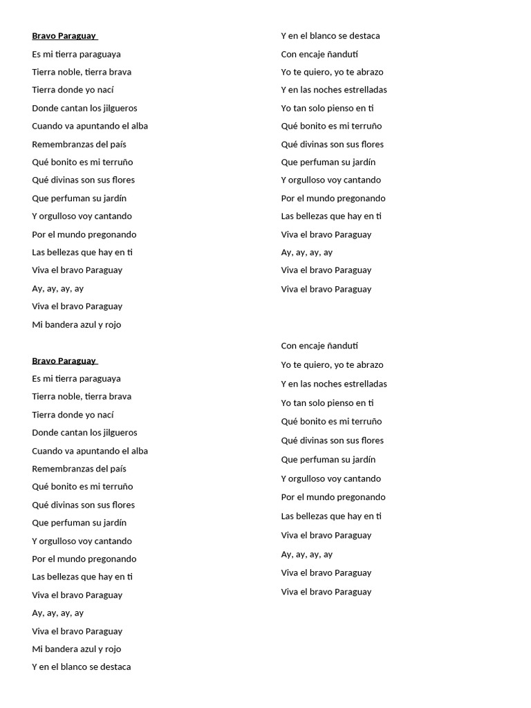 Viva el Bravo Paraguay: Himno a la Tierra | PDF