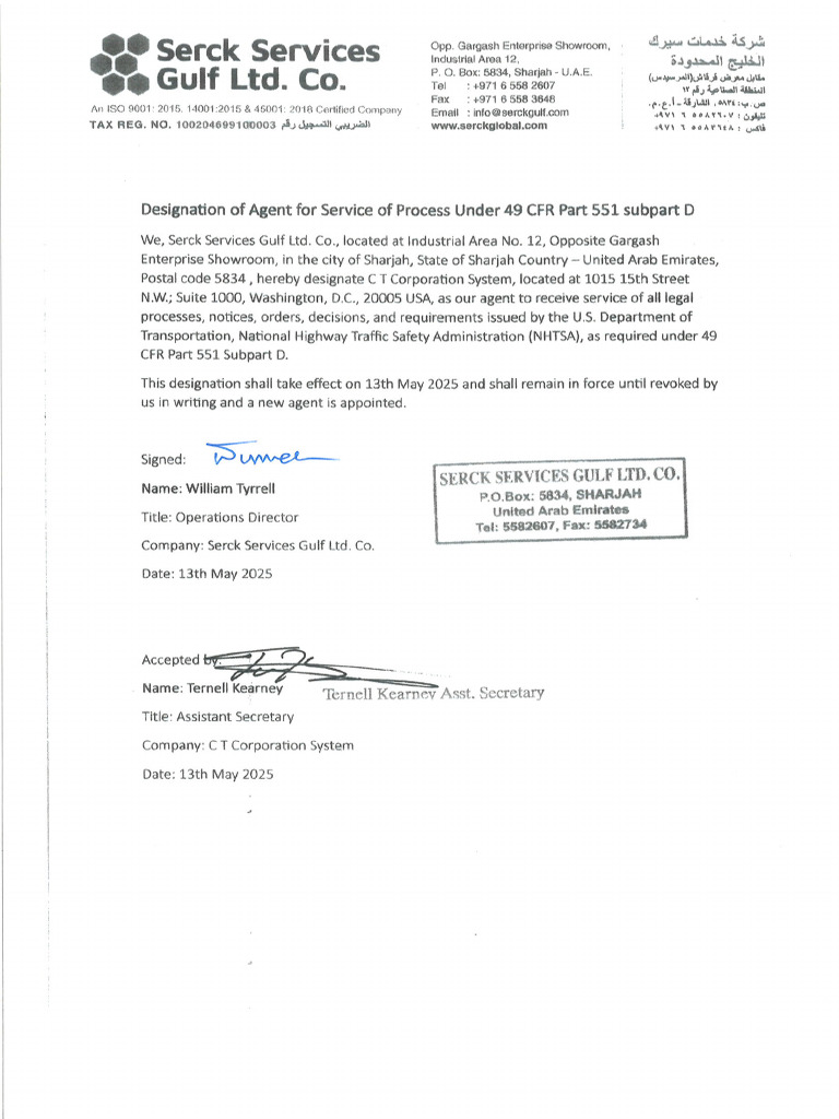 Designation of Agent C T Corporation | PDF