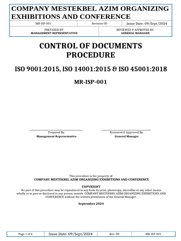 Isp-001 (Control of Documents) | PDF | International Organization For ...