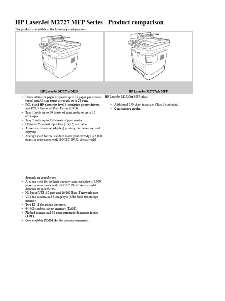 HP LaserJet M2727 MFP Series - Product Comparison | PDF