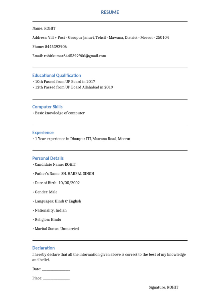 Rohit Resume Professional Format | PDF