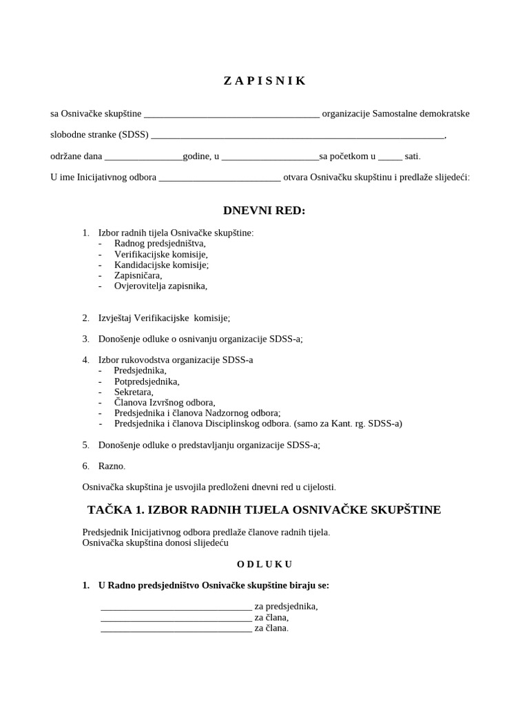 ZAPISNIK-OSNIVAČKE-SKUPŠTINE-OBRAZAC | PDF