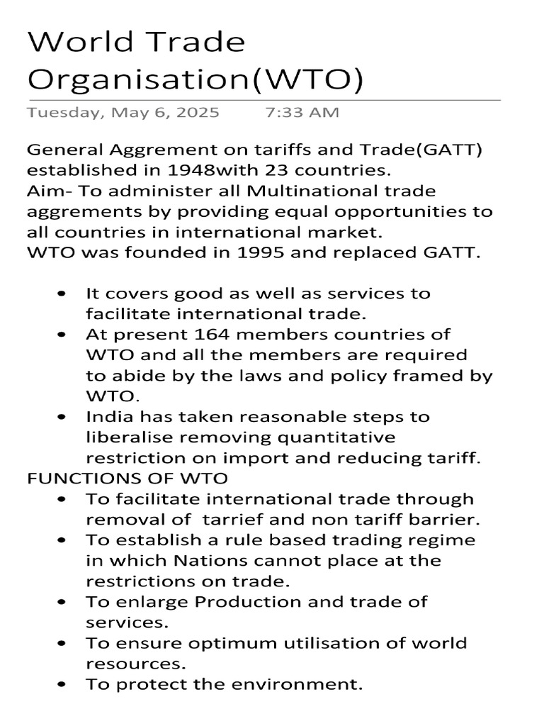 World Trade Organisation (WTO) | PDF
