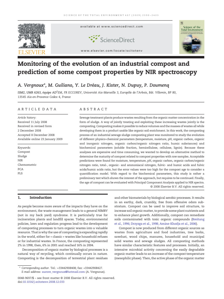 Monitoring of The Evolution of An Industrial Compost and Prediction of Some Compost Properties ...