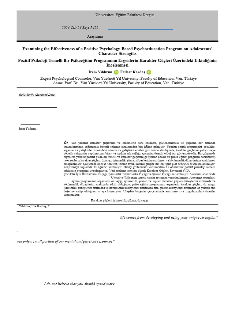Examining The Effectiveness of A Positive Psychology-Based ...