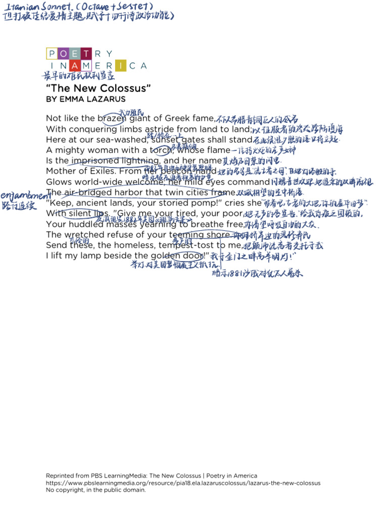 The New Colossus Poem Analysis | PDF