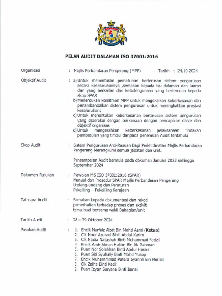 Pelan Audit Dalaman SPAR MPP 2024 | PDF