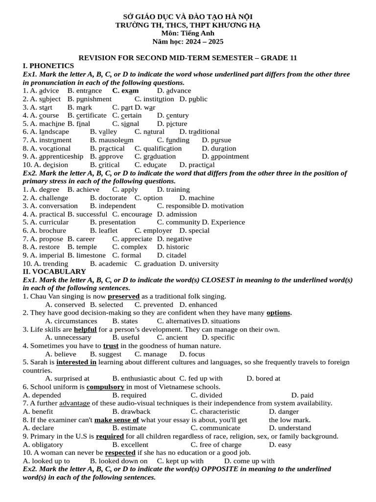 Grade 11 English Mid-Term Revision Guide | PDF | Vocational Education ...