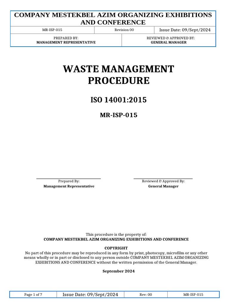 ISP-015 Waste Management | PDF | Waste | Waste Management
