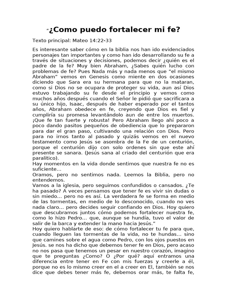 Bosquejo Como Puedo Fortalecer Mi Fe | PDF | Oración | Abrahán