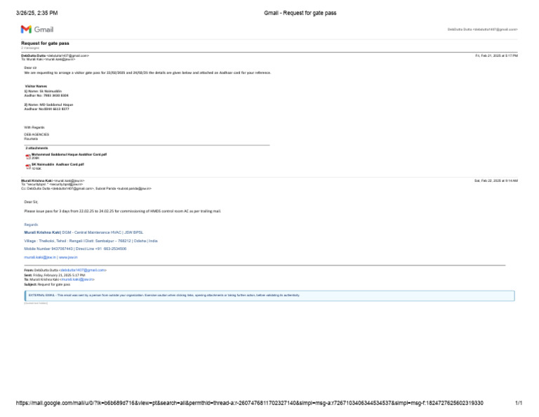 Visitor Gate Pass Request for Feb 2025 | PDF | Network Service | Email