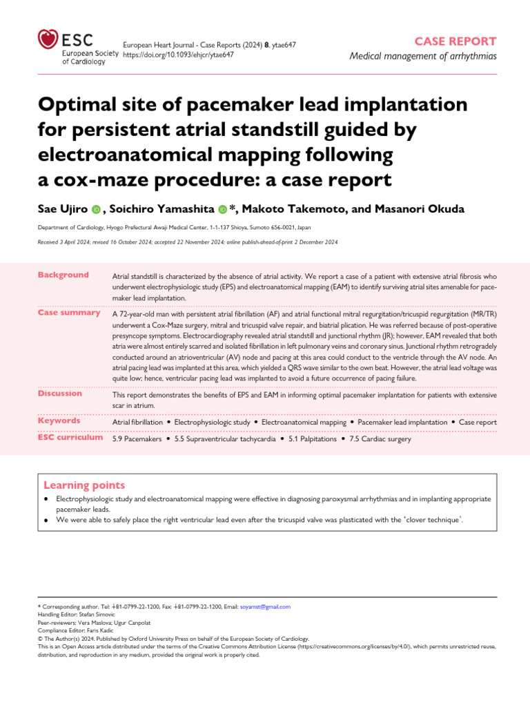 Optimal Site of Pacemaker Lead Implantation For Persistent Atrial Standstill Guided by ...
