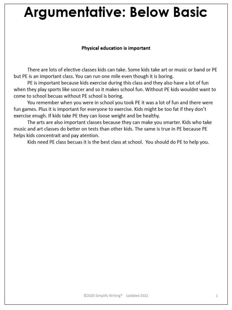 6th Grade Argumentative Exemplars | PDF | Physical Education | Psychology