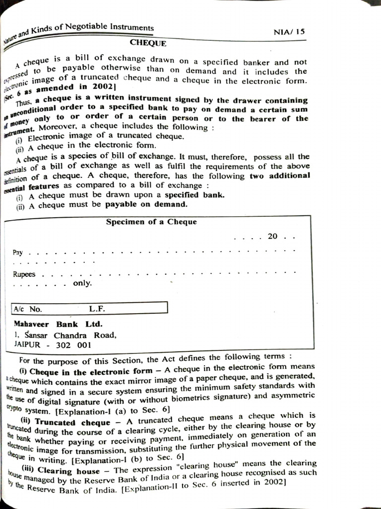 Cheque Negotiable Instruments Act 1881 | PDF | Negotiable Instrument | Cheque