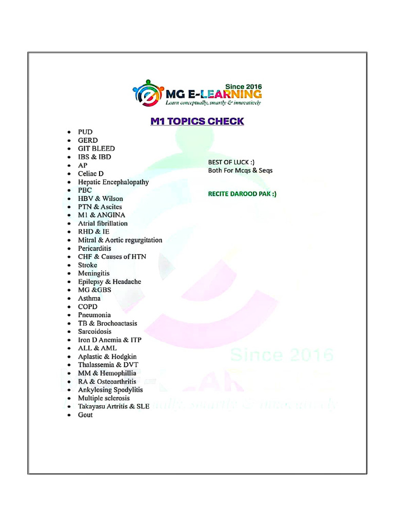 MG Checklist Final Yr | PDF