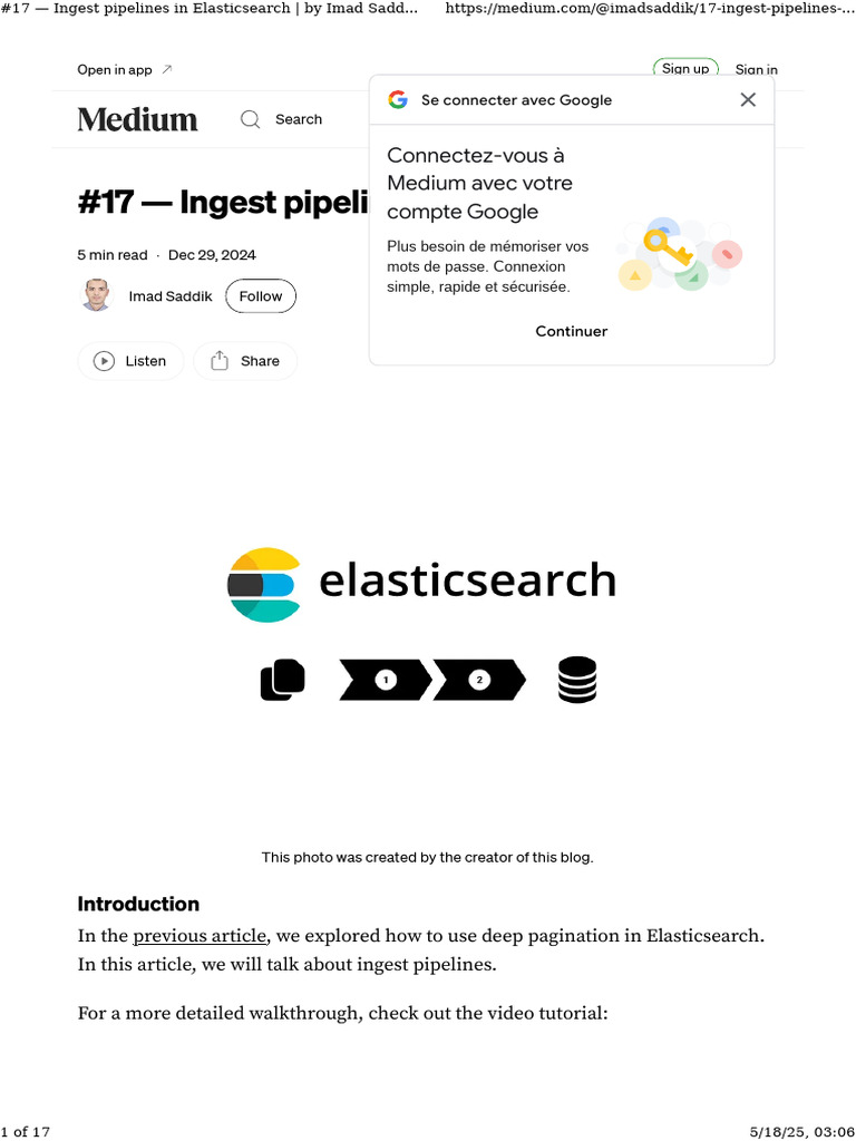 #17 — Ingest pipelines in Elasticsearch _ by Imad Saddik _ Medium | PDF | No Sql | Computer Science