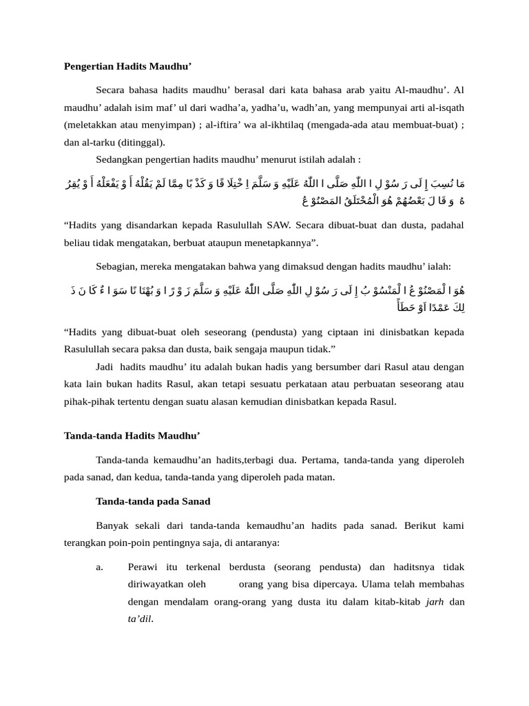 Pengertian dan Ciri Hadits Maudhu’ | PDF