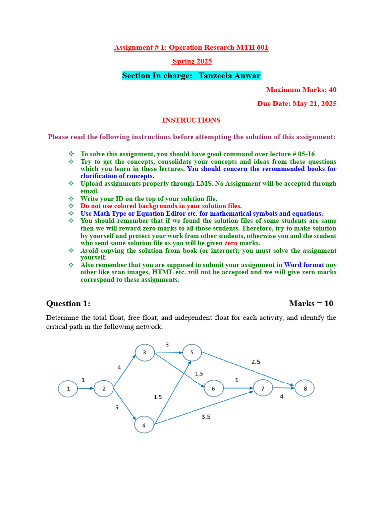 Assignment No.01 Section Incharge Tanzeela Anwar | PDF