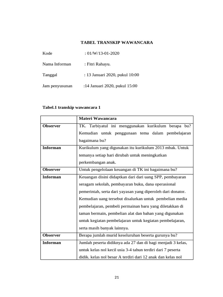 Tabel Transkip Wawancara | PDF