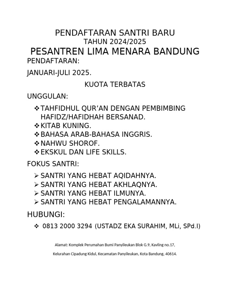 Draft Brosur PPDB Pesantren 24 25 | PDF