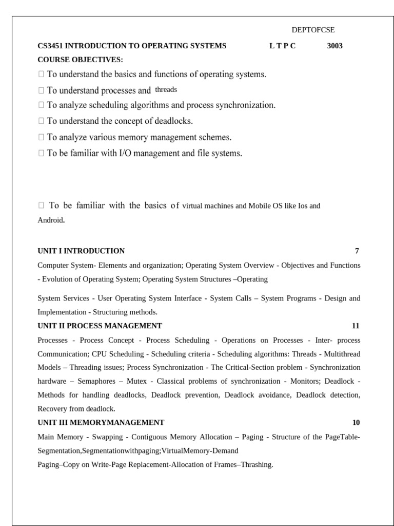Introduction To Operating Systems - CS3451 2021 Regulation - 2 Marks | PDF | Operating System ...