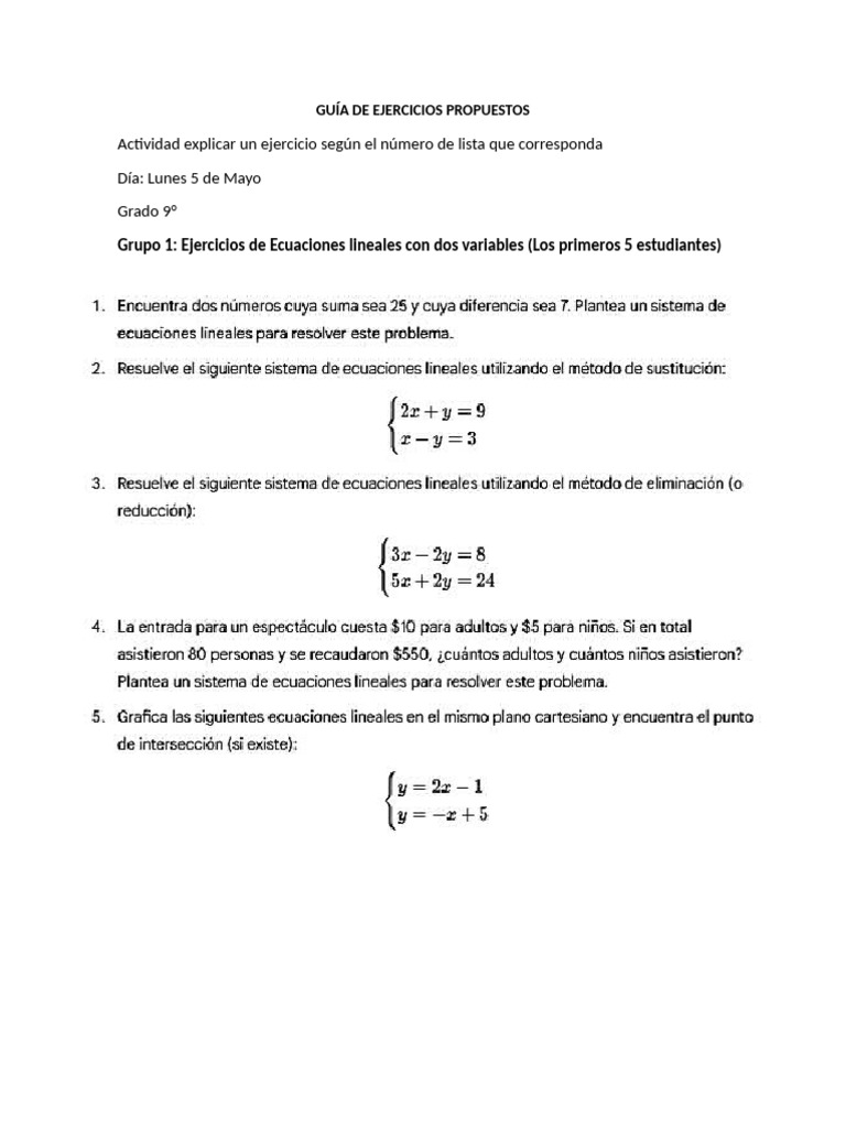 Guía de Ejercicios Propuestos | PDF