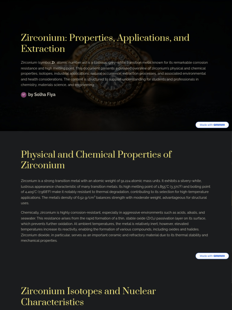 Zirconium Properties Applications and Extraction | PDF