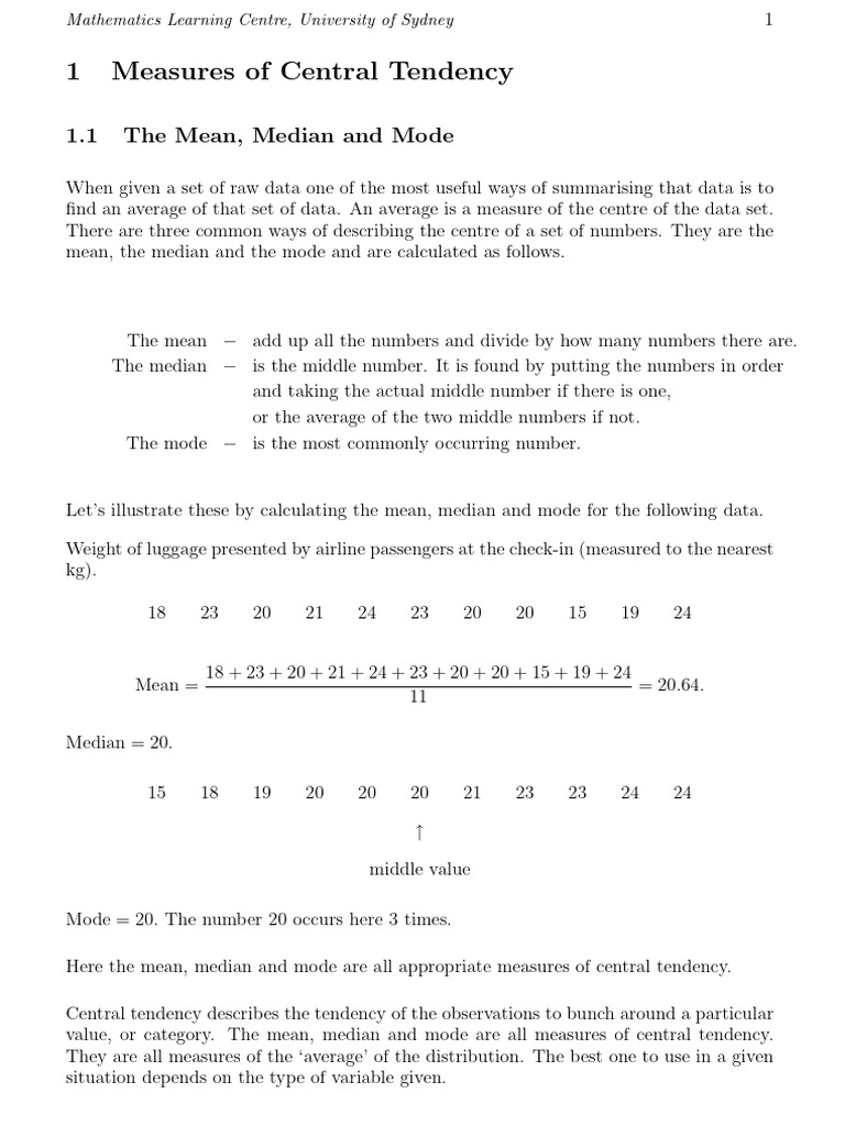 Central Tendency and Dispersion | PDF | Variance | Mean