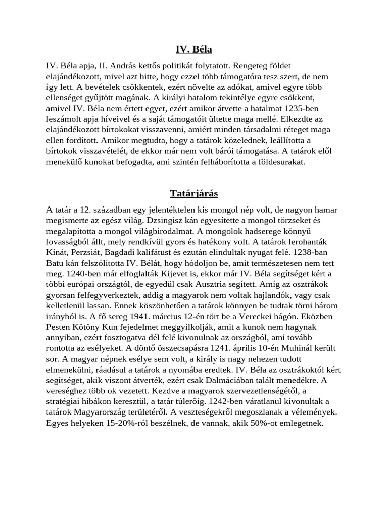 Béla Tatarjaras Erettsegi T | PDF