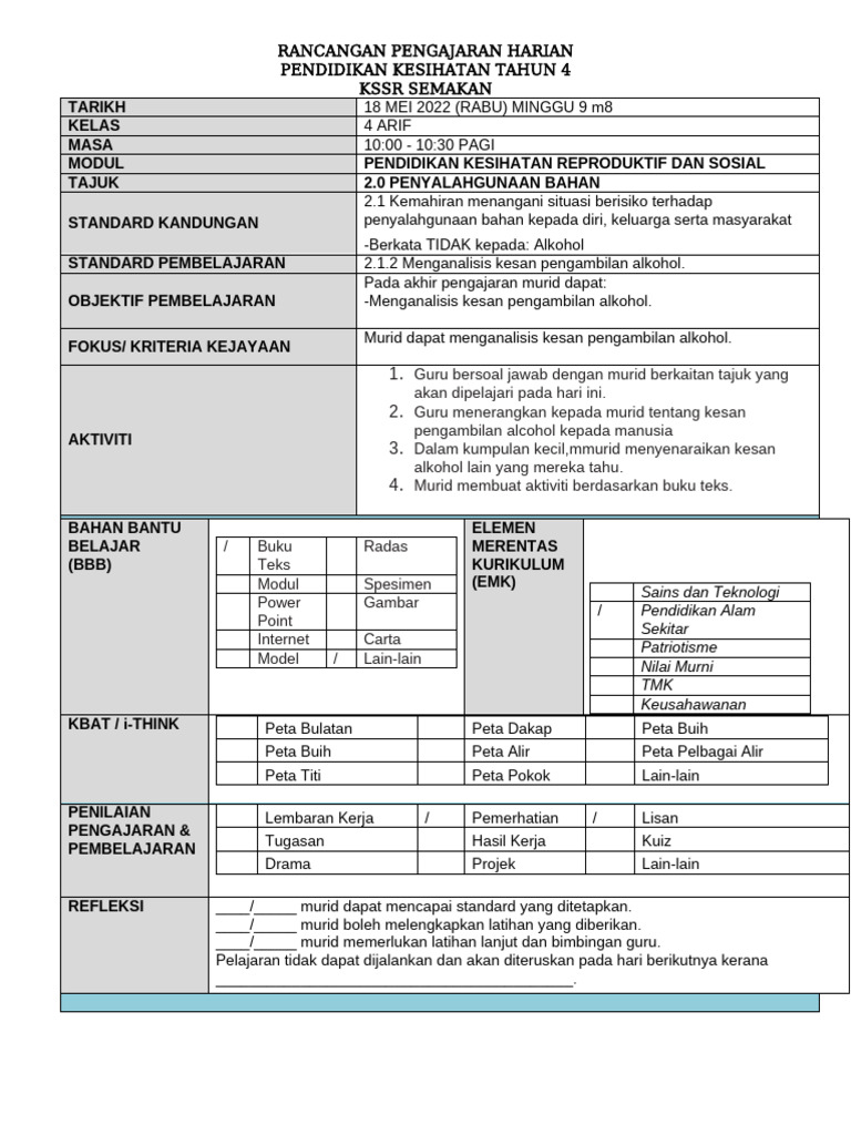 RPH PK Tahun 4 | PDF