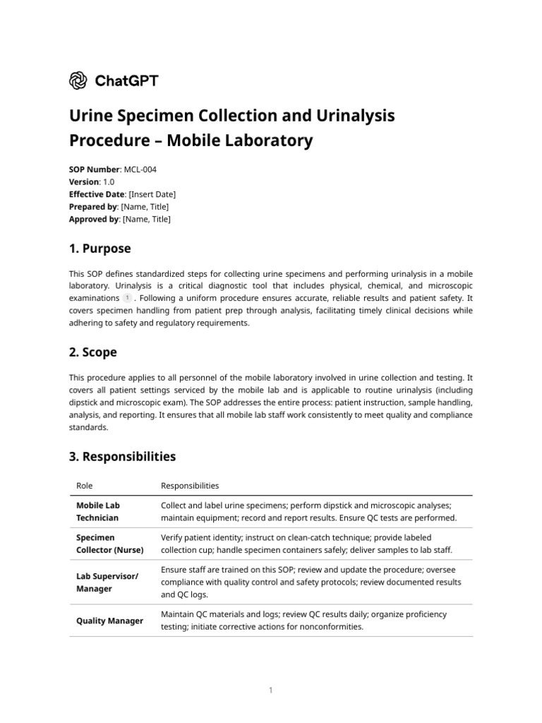 Urine Specimen Collection and Urinalysis Procedure - Mobile Laboratory ...
