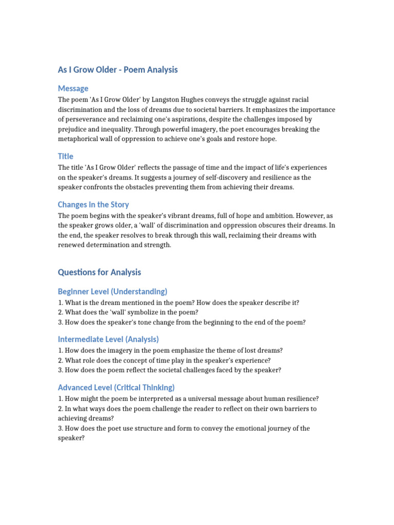 Analyzing "As I Grow Older" Poem | PDF