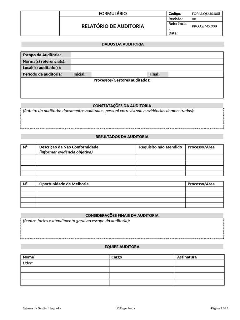 FORM - QSMS.008-00 Relatorio de Auditoria | PDF