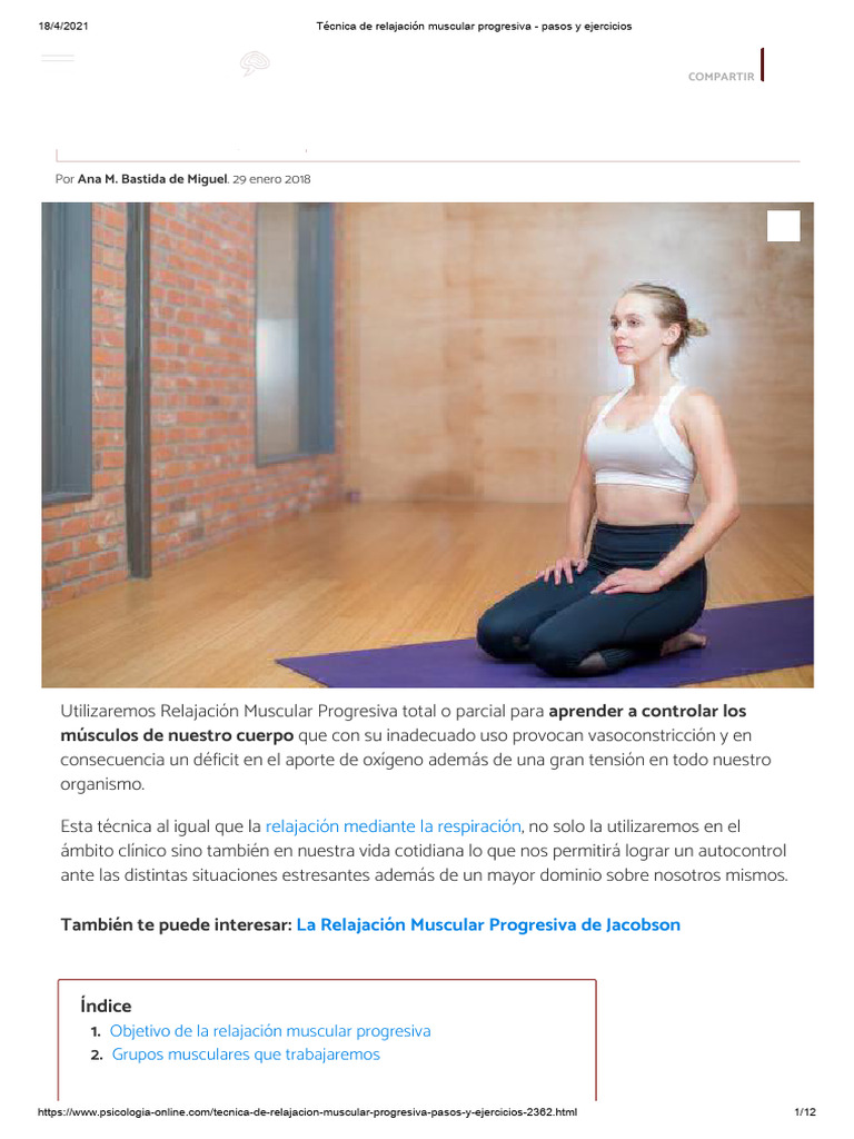 Técnica de Relajación Muscular Progresiva - Pasos y Ejercicios | PDF ...
